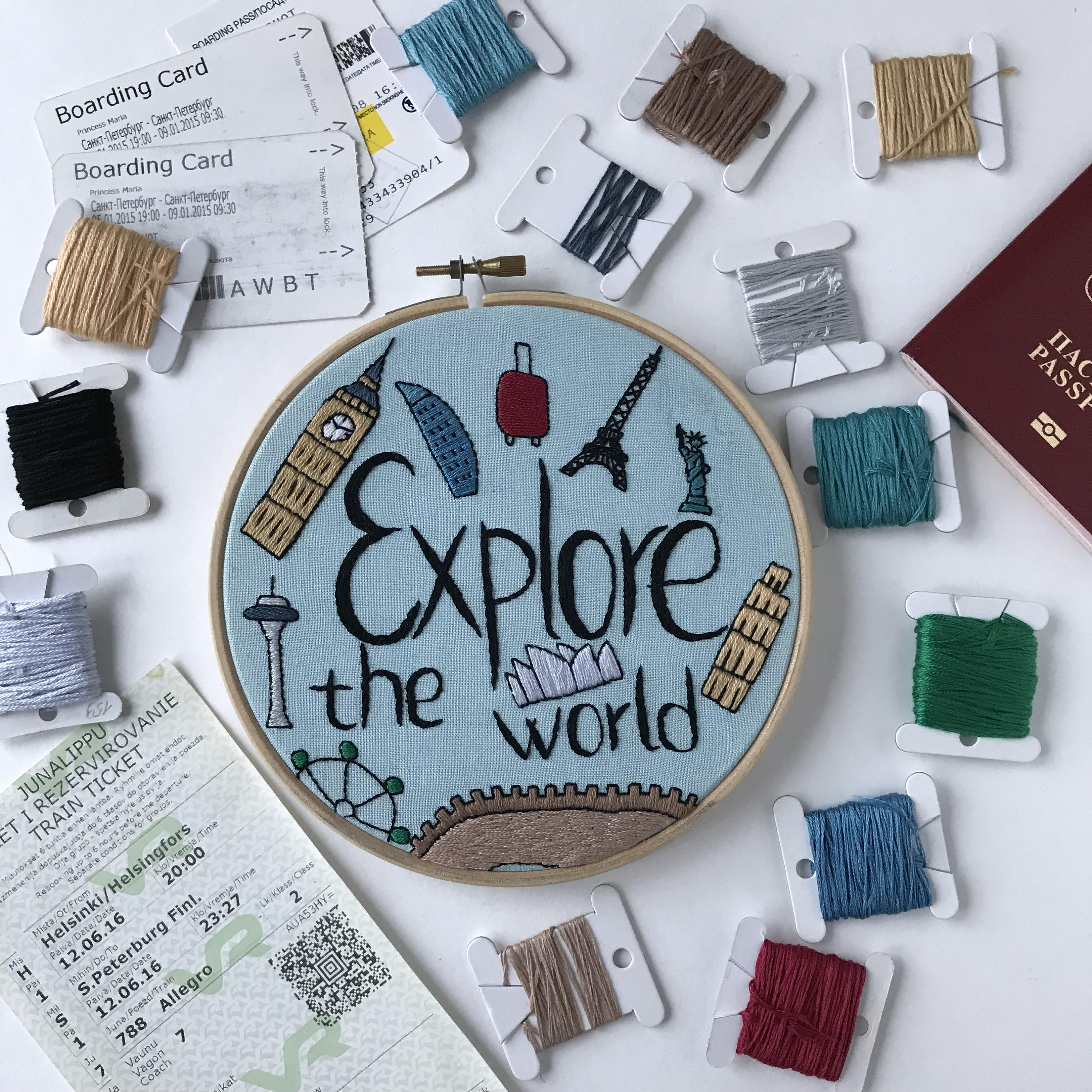 Explore the World - Travel. Hand Embroidery Pattern PDF With Embroidery ...