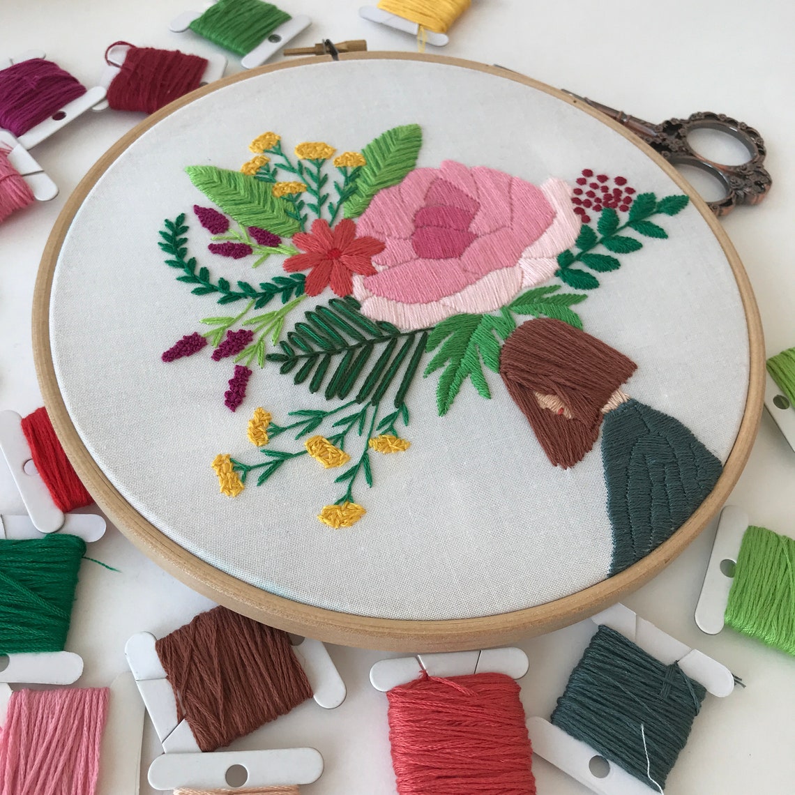 Girl and Flowers. Hand Embroidery Pattern PDF. DIY. Embroidery | Etsy