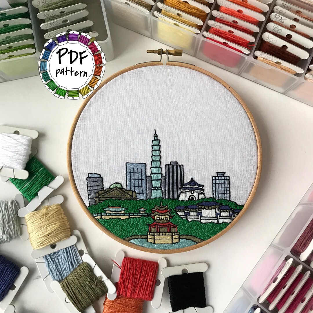 Taipei, Taiwan. Hand Embroidery Pattern PDF. DIY. Free Embroidery Guide ...