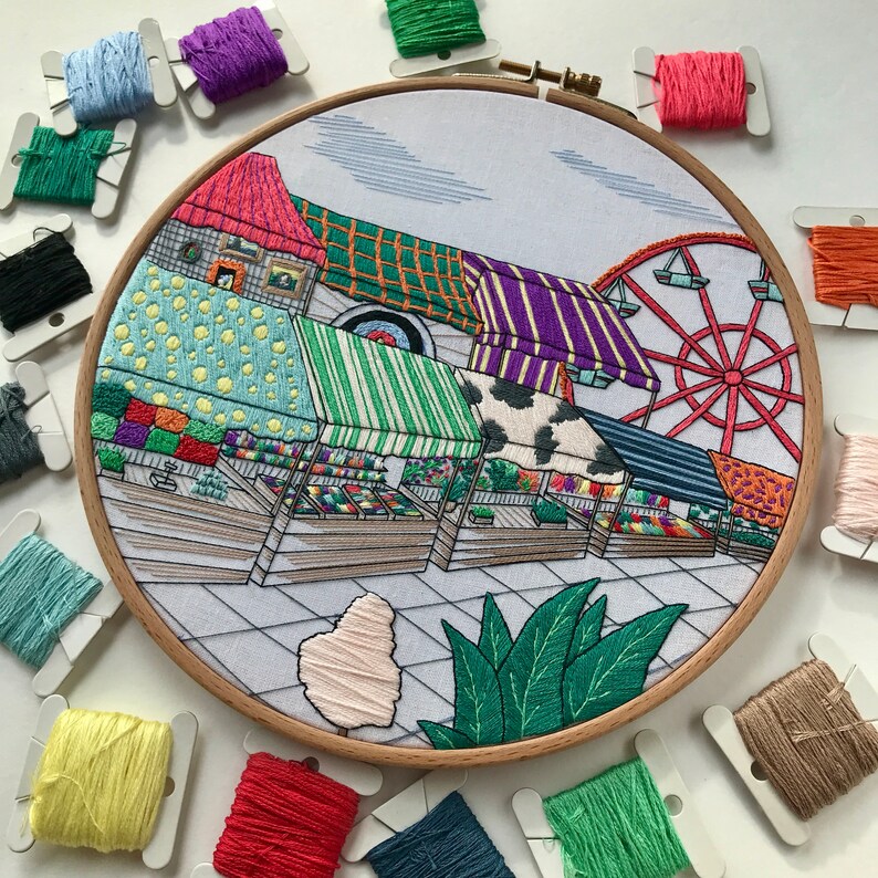 Fair Scene Hand Embroidery Pattern. Market Scene. Hand Embroidery ...