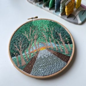 Trees, Road and Sunset Hand Embroidery Pattern. Hand Embroidery Pattern ...