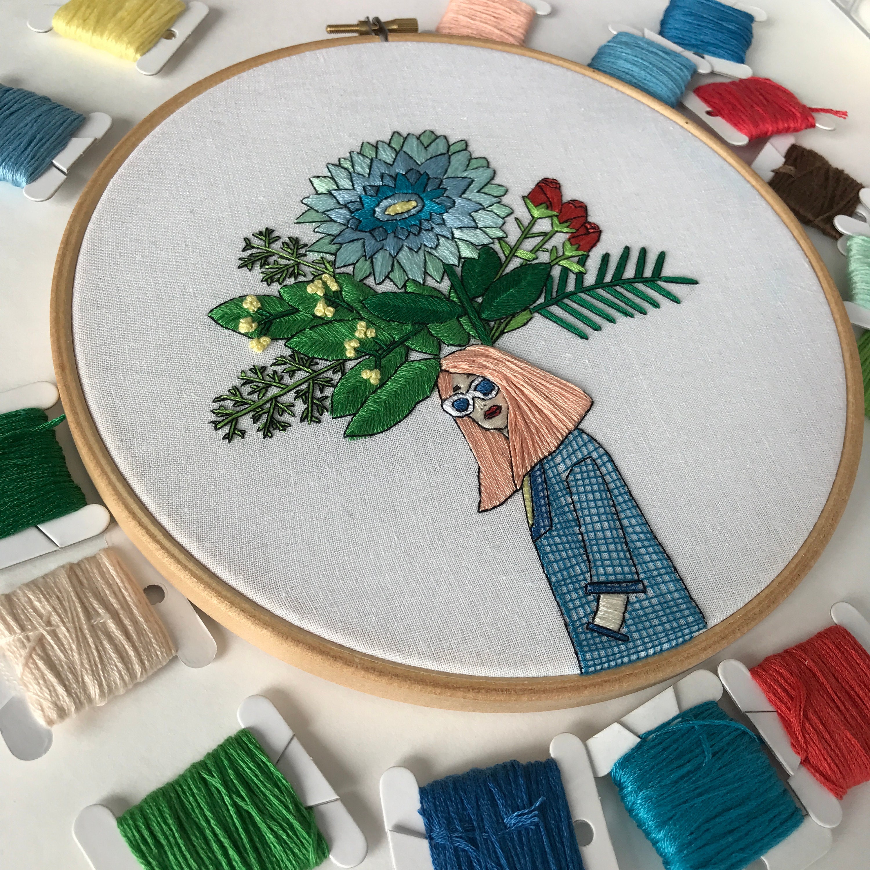 Girl and Flowers 3. Hand Embroidery Pattern PDF With Stitch Guide - Etsy