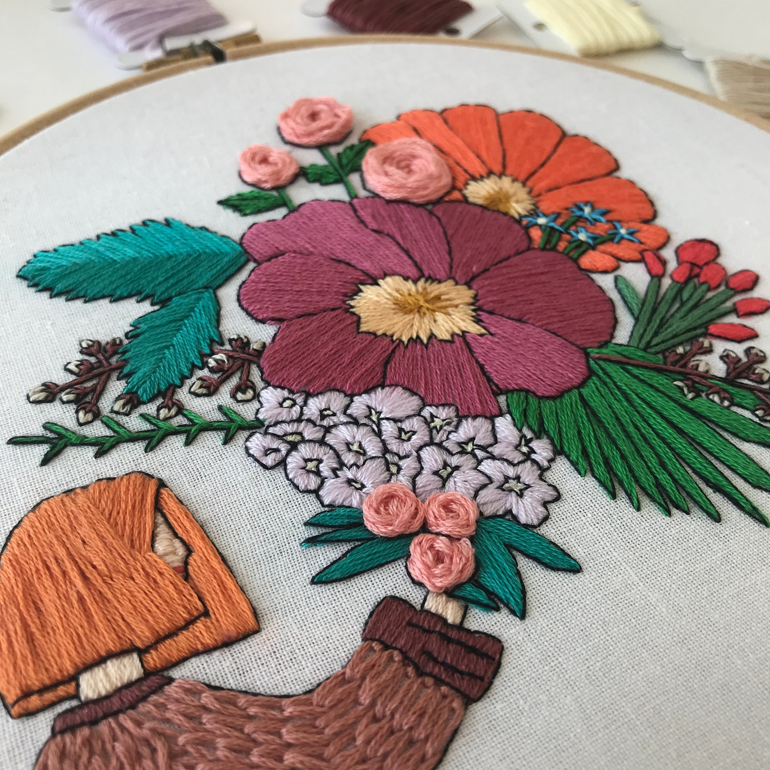 Girl and Flowers 2. Hand Embroidery Pattern PDF. DIY. | Etsy