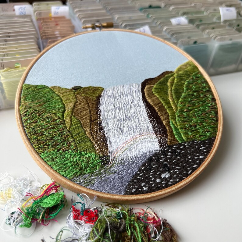 Waterfall Landscape, Hand Embroidery Pattern. Hand Embroidery Pattern ...