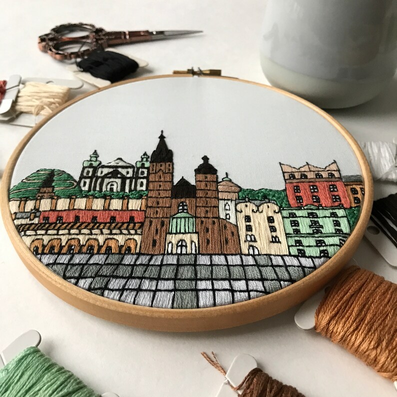 Krakow, Poland. Hand Embroidery Pattern PDF. DIY Embroidery Art ...