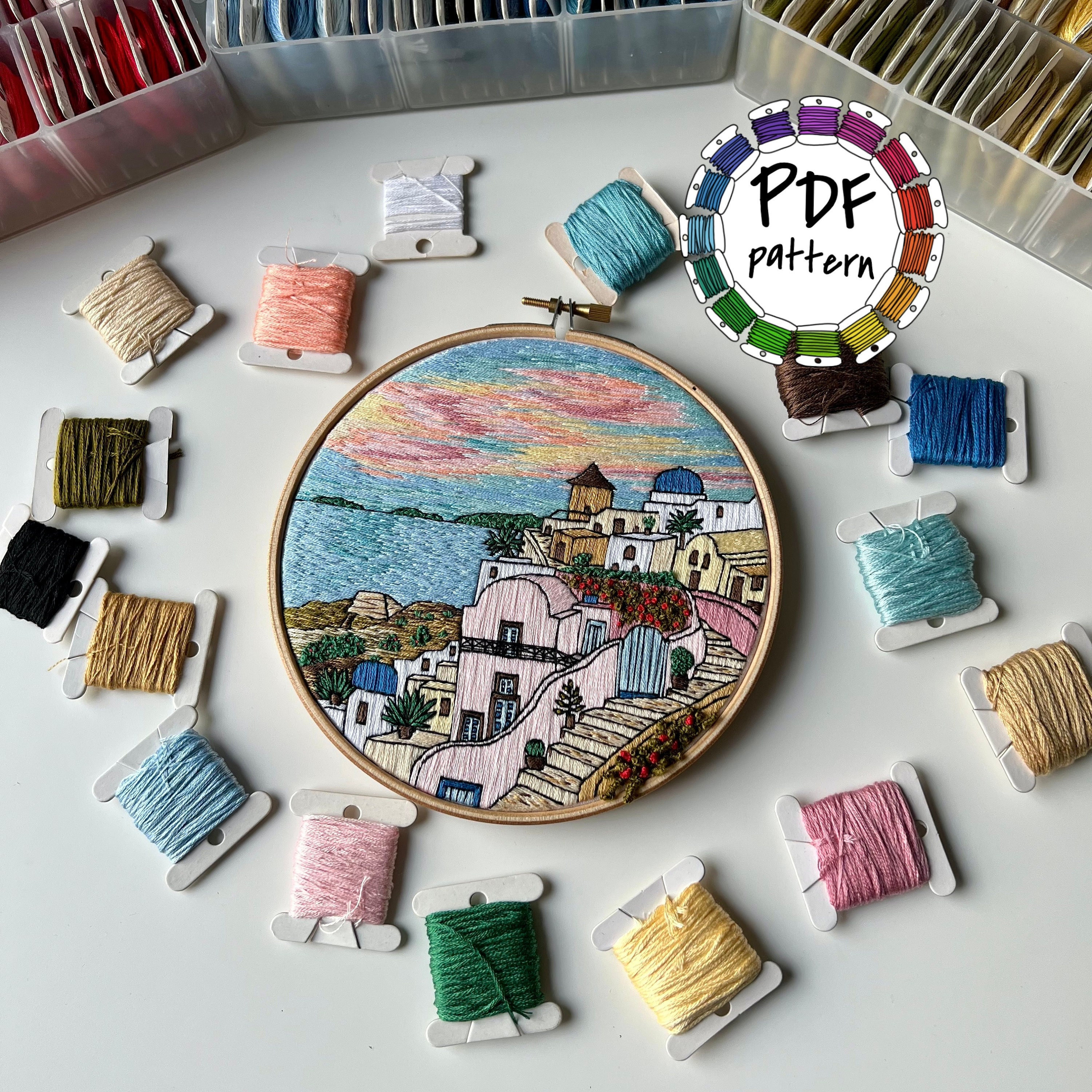 Santorini Greece. Hand Embroidery Pattern PDF. Embroidery - Etsy