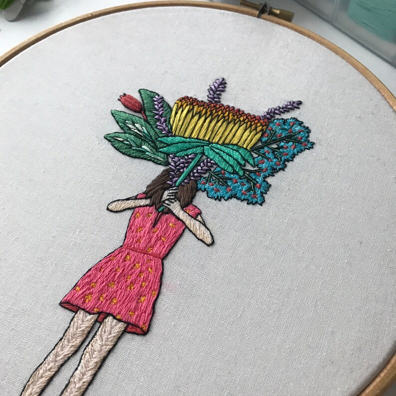 Girl and Flowers 5. Hand Embroidery Pattern PDF With Stitch Guide - Etsy UK