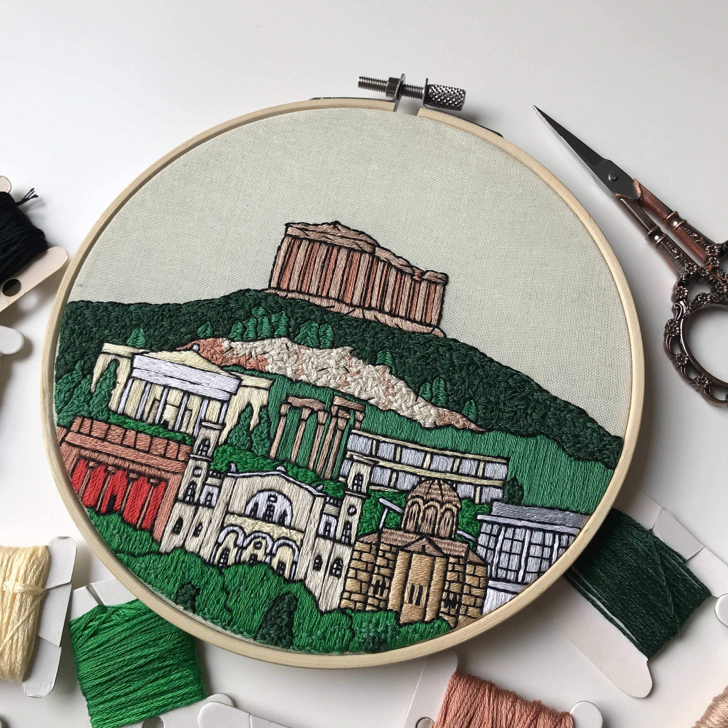 Athens Greece. Hand Embroidery Pattern PDF. Embroidery Hoop | Etsy