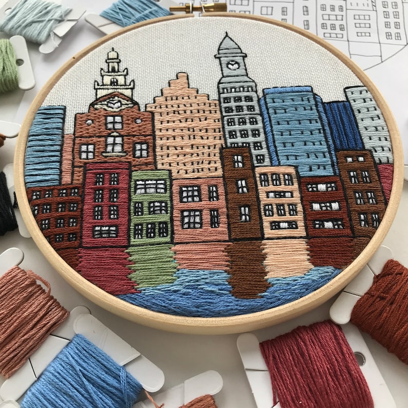 Boston MA, United States. Hand Embroidery Pattern PDF With Embroidery ...