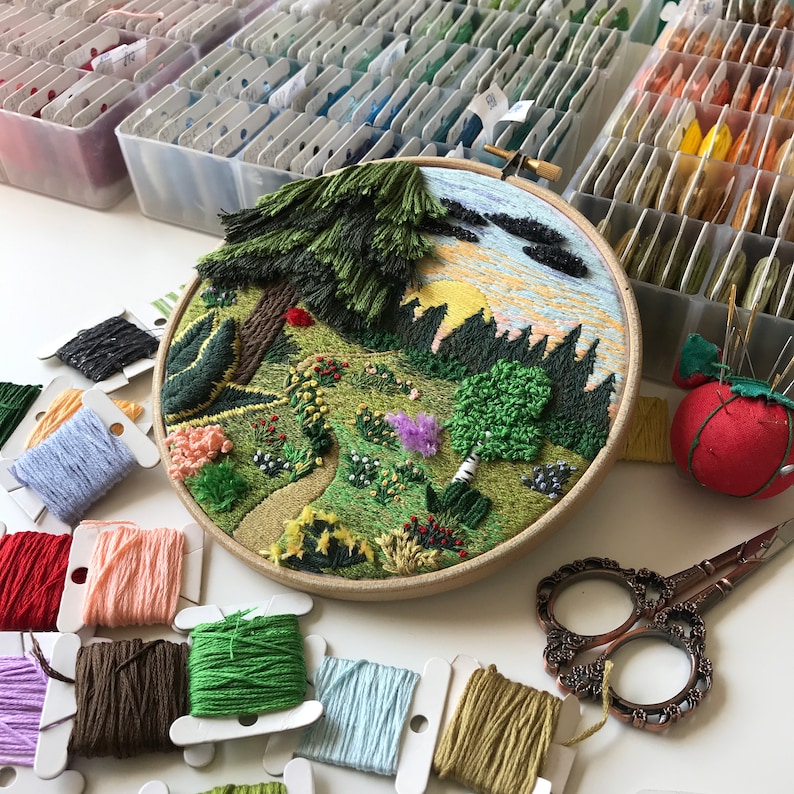 Forest Landscape 3d Embroidery Pattern. Hand Embroidery - Etsy