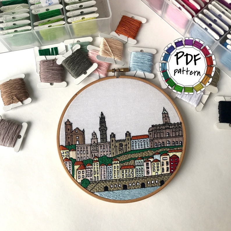 Porto Portugal. Hand Embroidery Pattern PDF. DIY. Embroidery | Etsy
