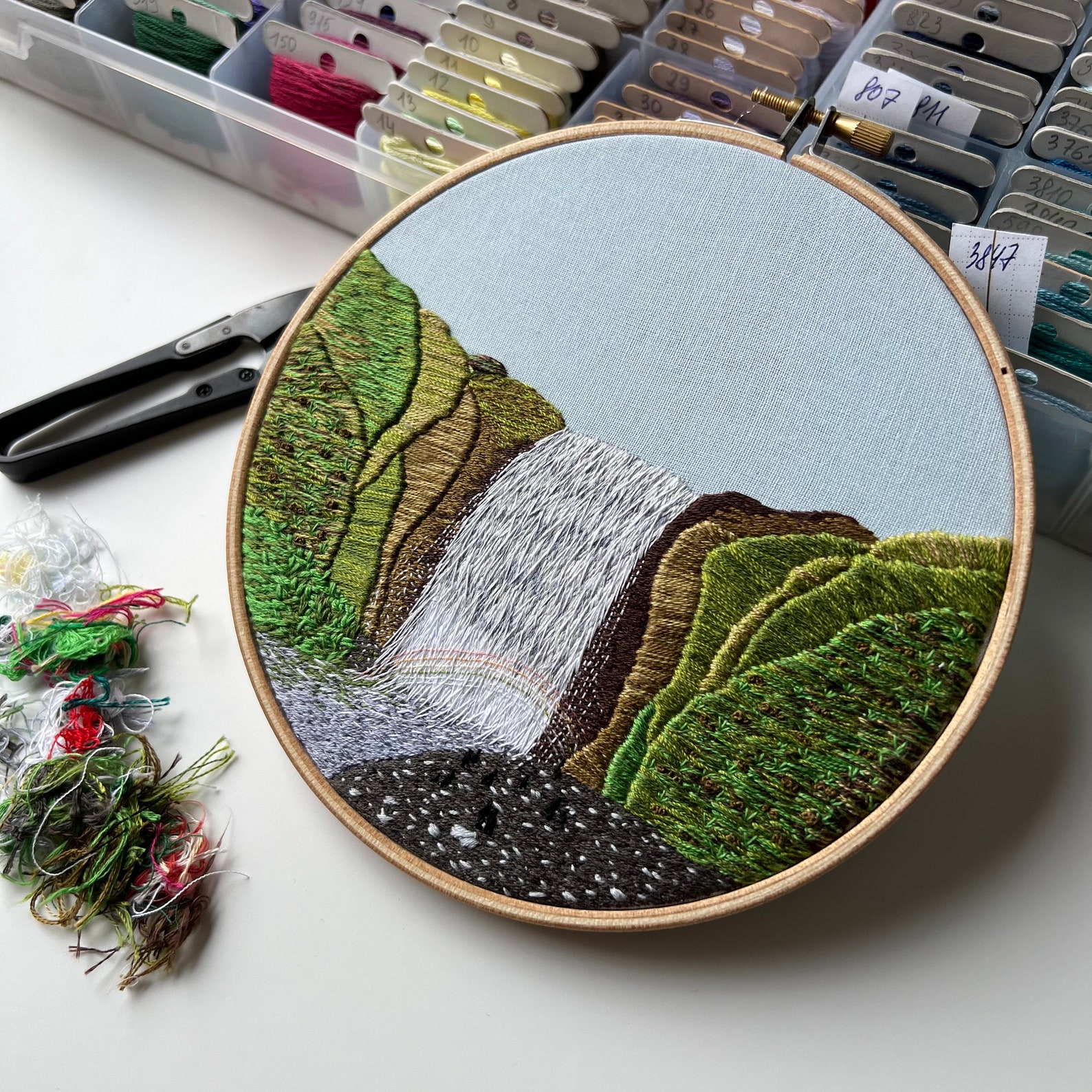 Waterfall Landscape, Hand Embroidery Pattern. Hand Embroidery Pattern ...