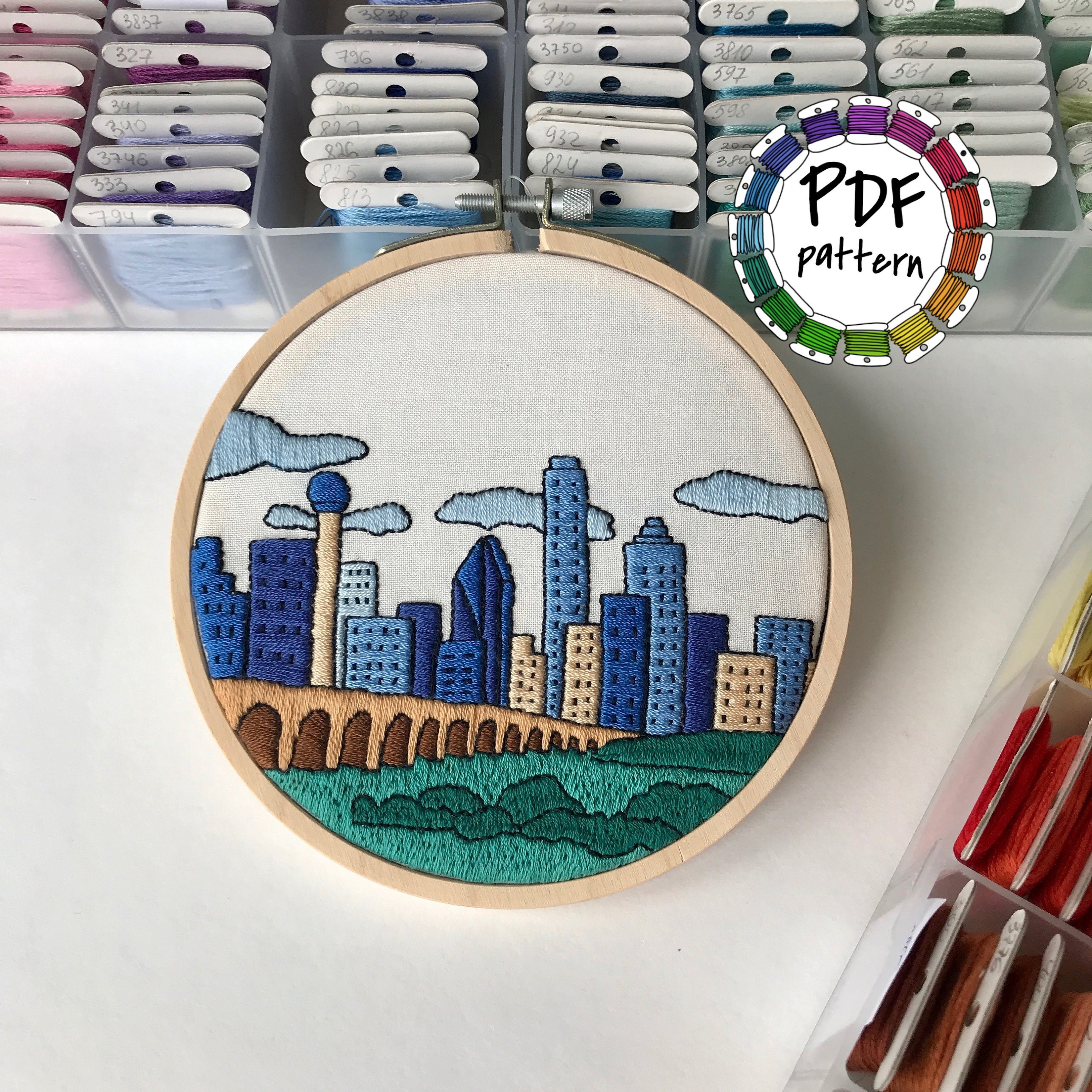Fiber Arts Embroidery Art & Collectibles Skyline Embroidery Design with ...