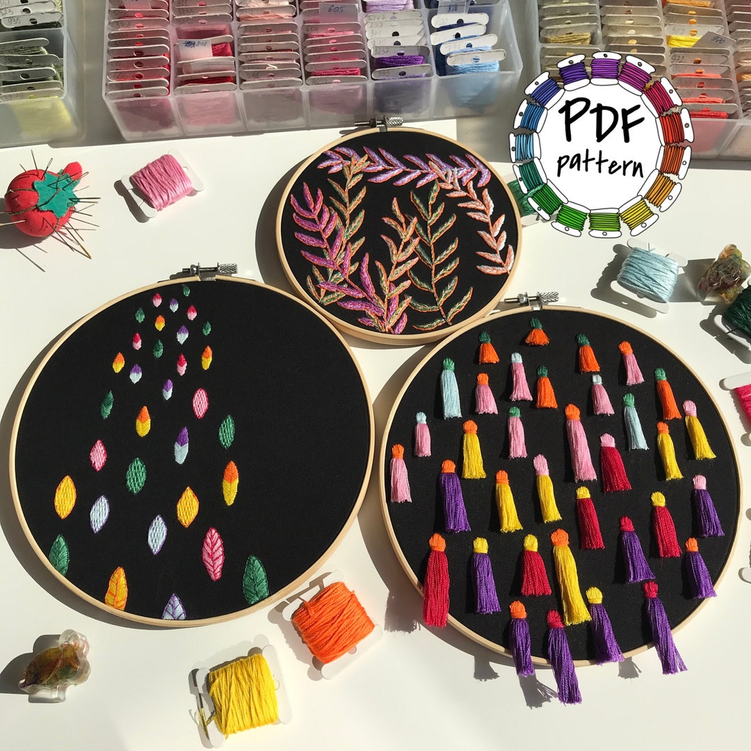 Black and Bright, 3 Hand Embroidery Patterns. Hand Embroidery Pattern ...