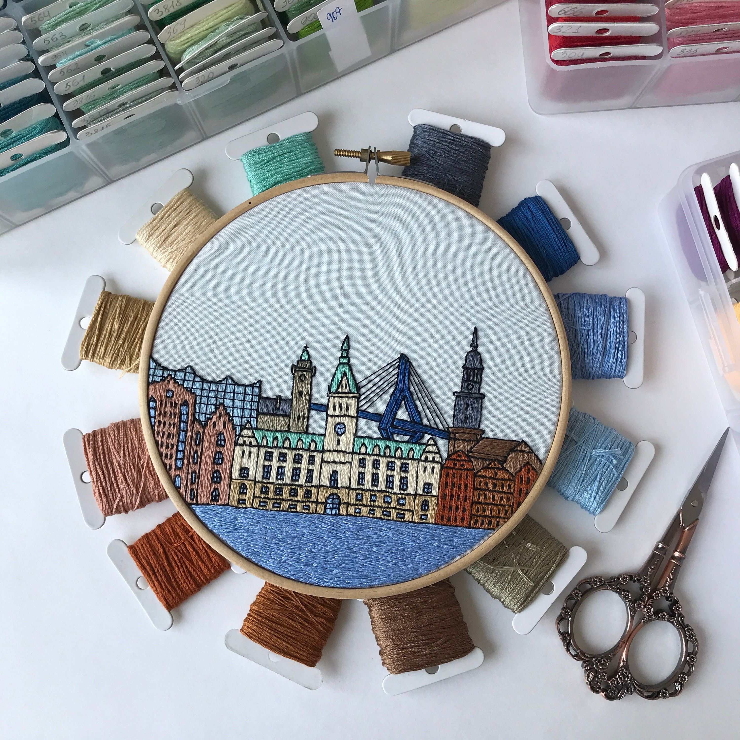 Hamburg, Germany. Hand Embroidery Pattern PDF With Embroidery Guide and ...