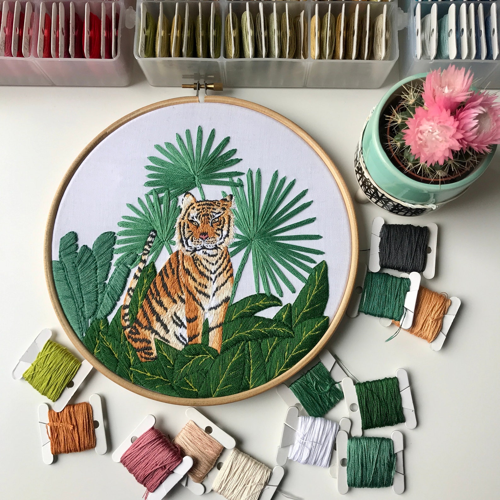 Tiger in the Jungle. Hand Embroidery Pattern PDF. DIY. Embroidery Hoop ...
