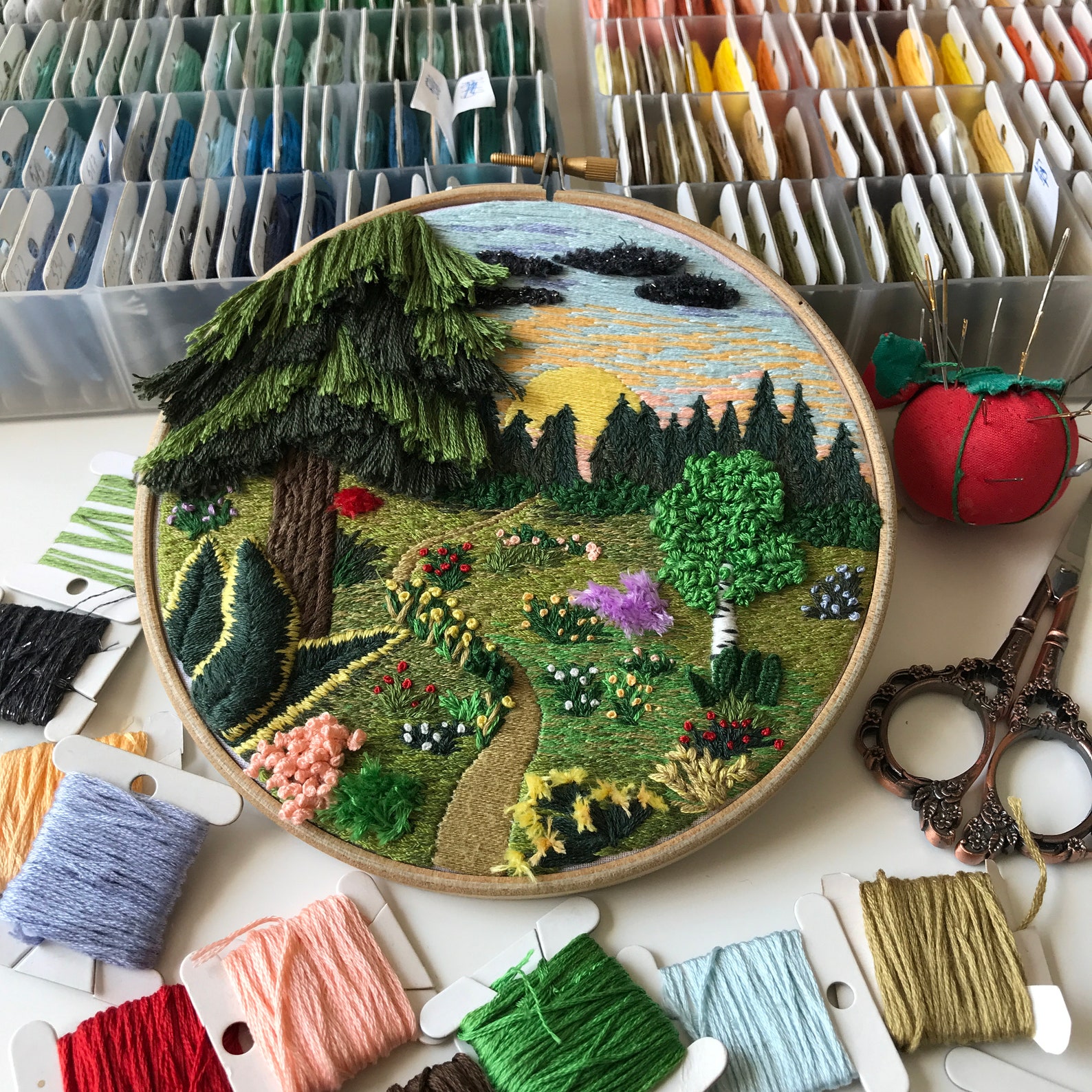 Forest landscape 3d embroidery pattern. Hand Embroidery | Etsy