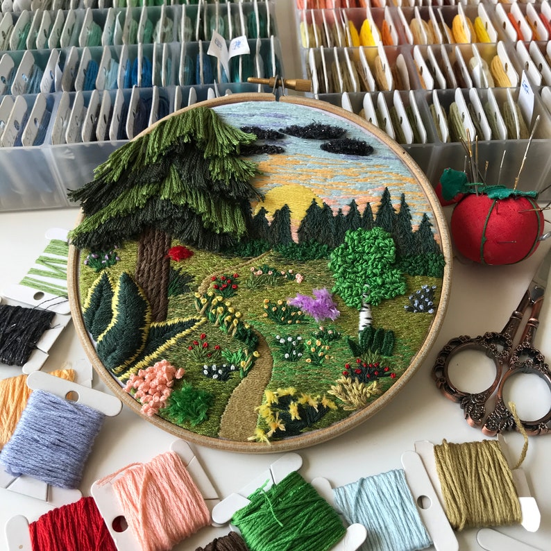 Forest Landscape 3d Embroidery Pattern. Hand Embroidery - Etsy