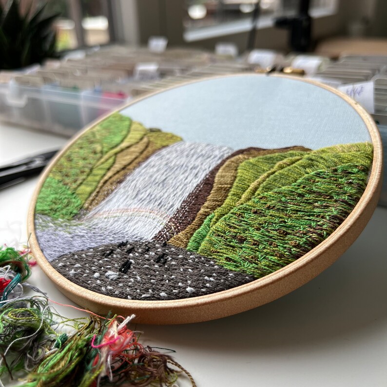 Waterfall Landscape, Hand Embroidery Pattern. Hand Embroidery Pattern ...