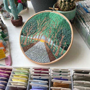 Trees, Road and Sunset Hand Embroidery Pattern. Hand Embroidery Pattern ...