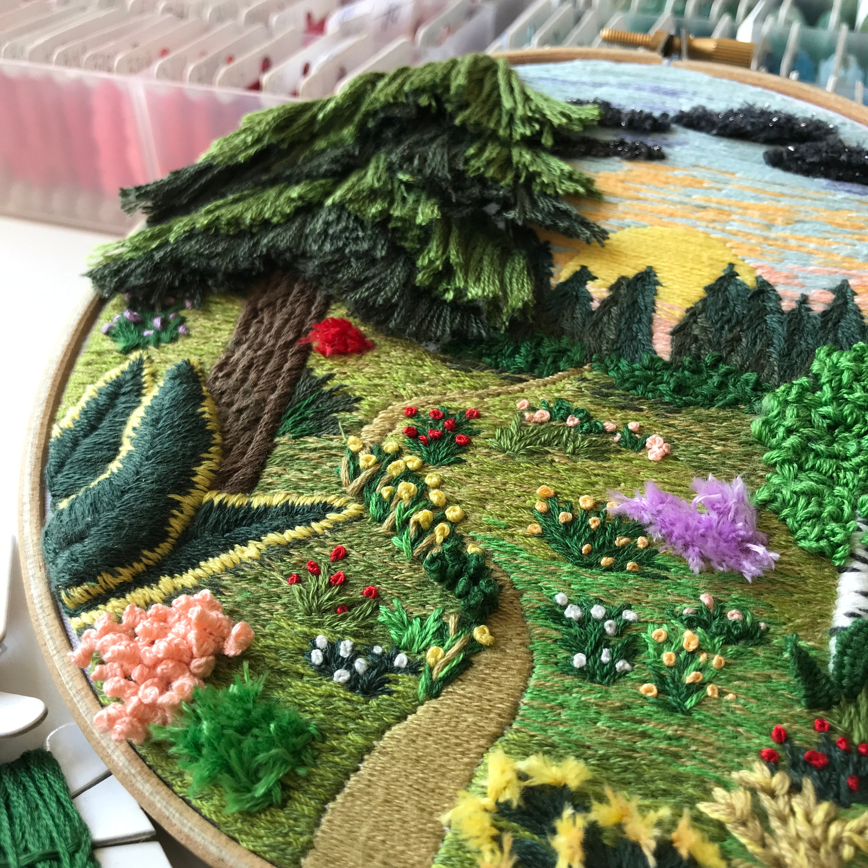 Forest landscape 3d embroidery pattern. Hand Embroidery | Etsy