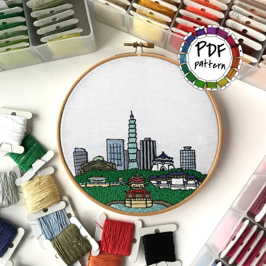 Taipei, Taiwan. Hand Embroidery Pattern PDF. DIY. Embroidery Hoop Art ...