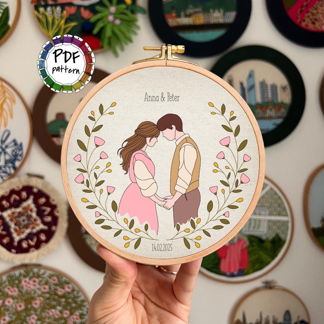 Wedding Couple Hand Embroidery Pattern PDF – Customisable Hoop Art for ...