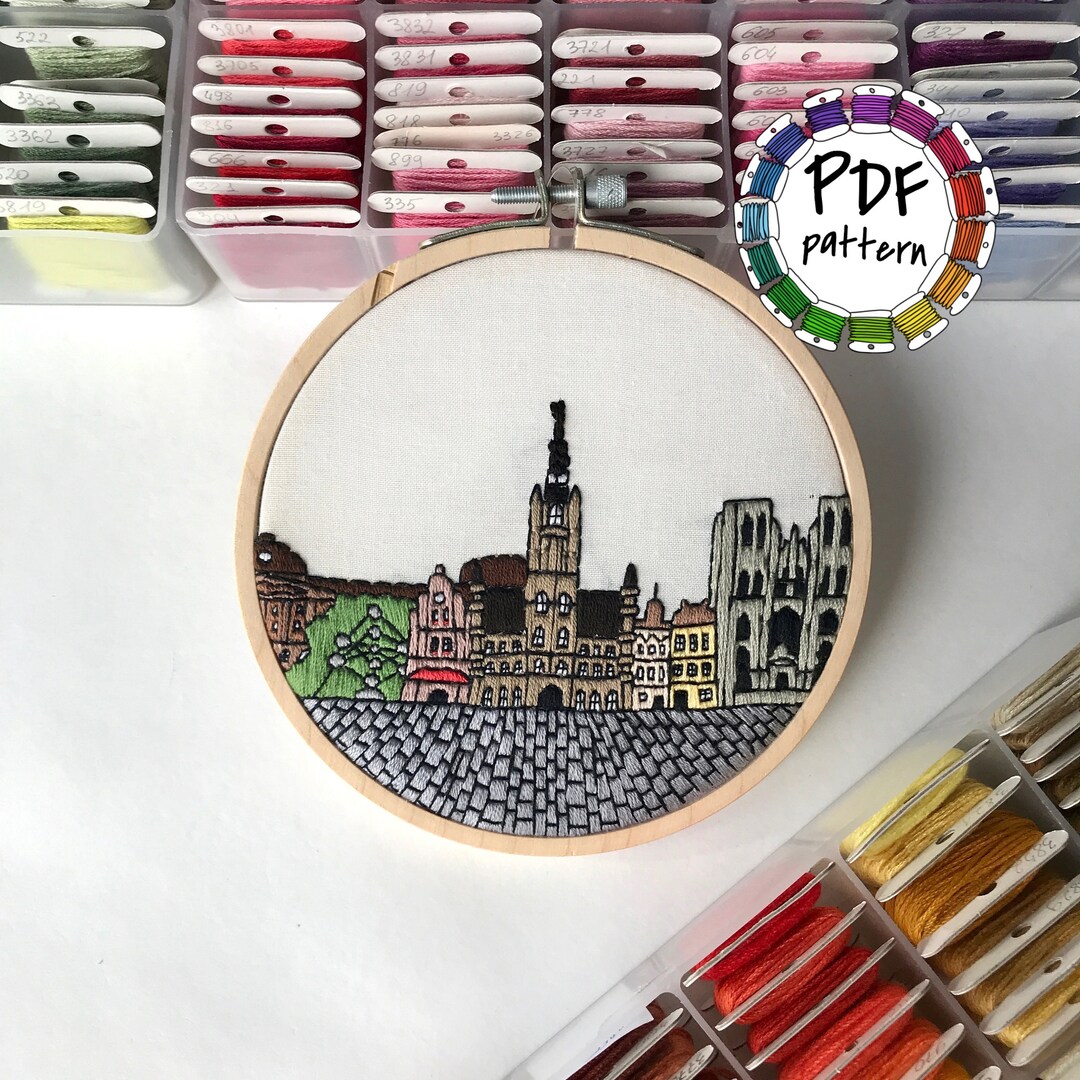 Brussels, Belgium. Hand Embroidery Pattern PDF. DIY. Embroidery Hoop ...