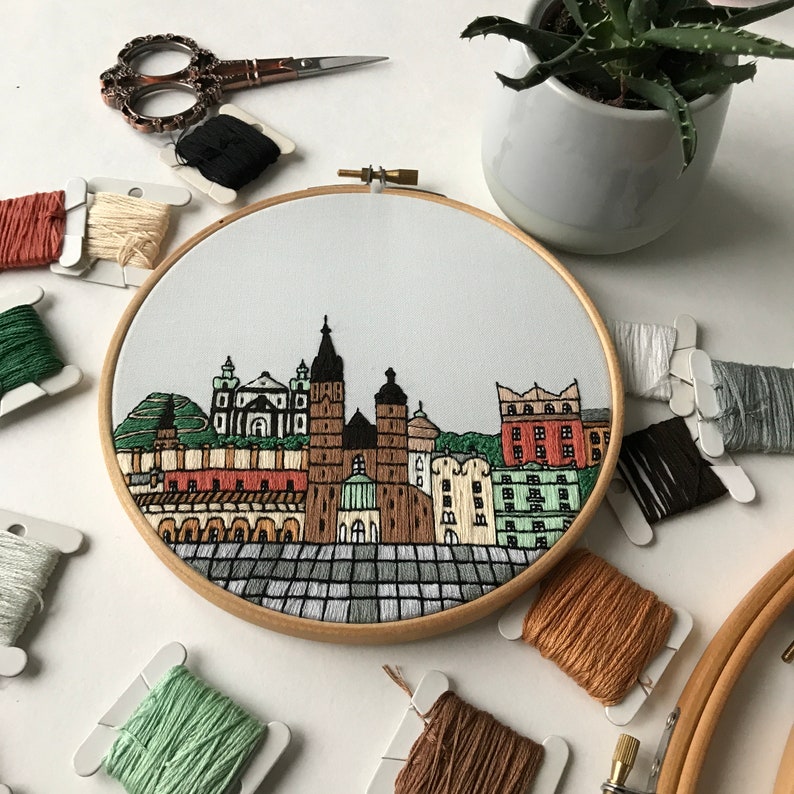 Krakow Poland. Hand Embroidery Pattern PDF Embroidery Hoop - Etsy