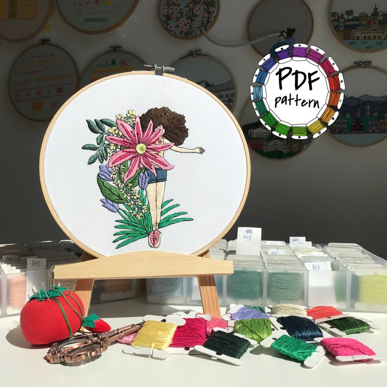 Girl and Flowers 7. Hand Embroidery Pattern PDF. DIY. Embroidery Hoop ...