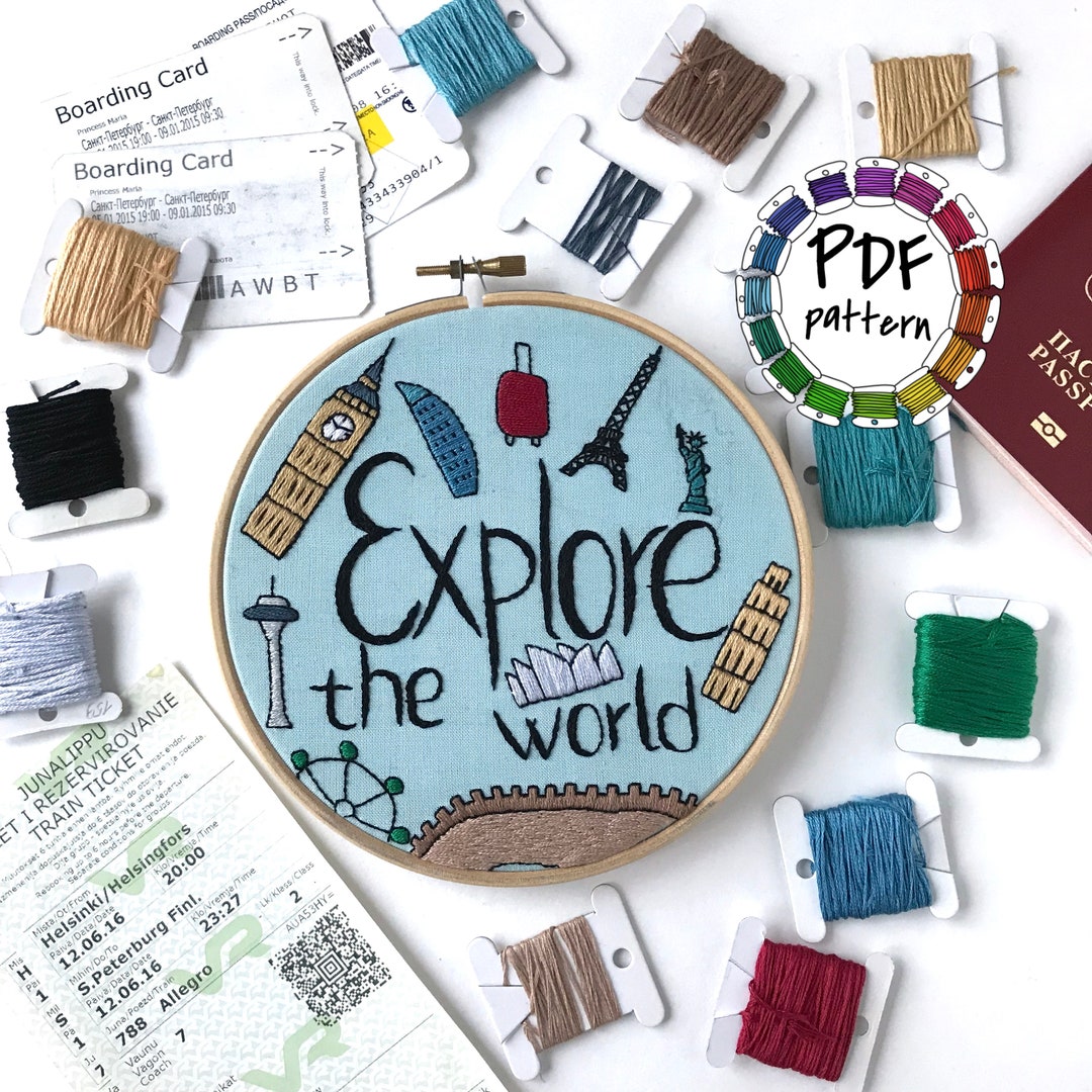 Explore the World - Travel. Hand Embroidery Pattern PDF. DIY Embroidery ...