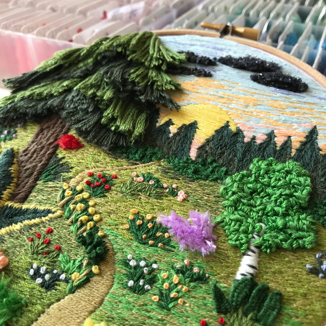 Forest landscape 3d embroidery pattern. Hand Embroidery | Etsy