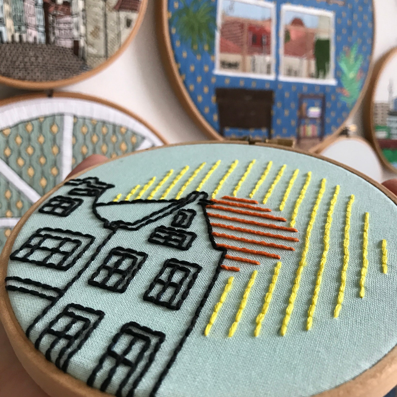 Houses and Sun Architectural Embroidery Pattern for Beginners. - Etsy
