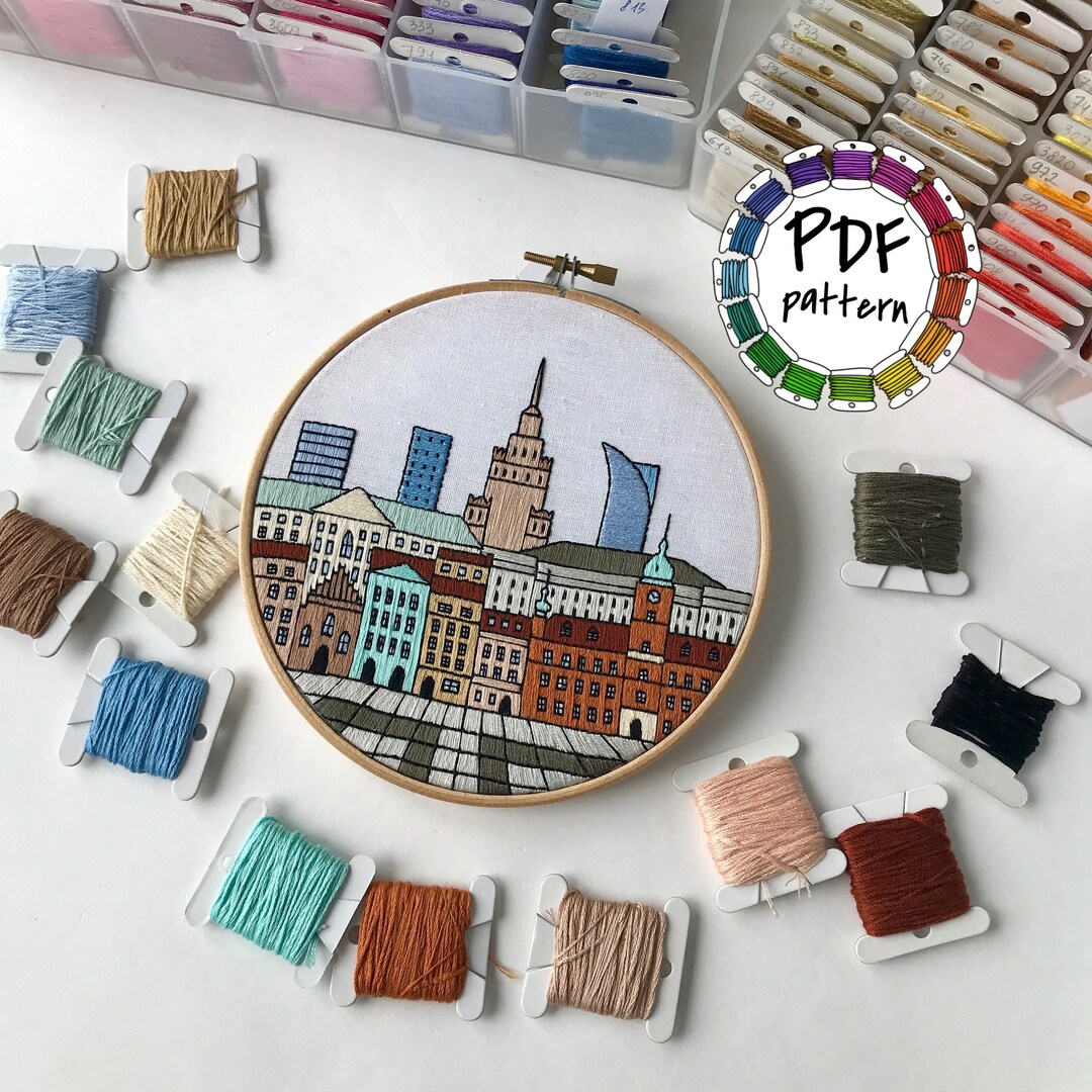 Warsaw, Poland. Hand Embroidery Pattern PDF. DIY. Embroidery Hoop Art ...