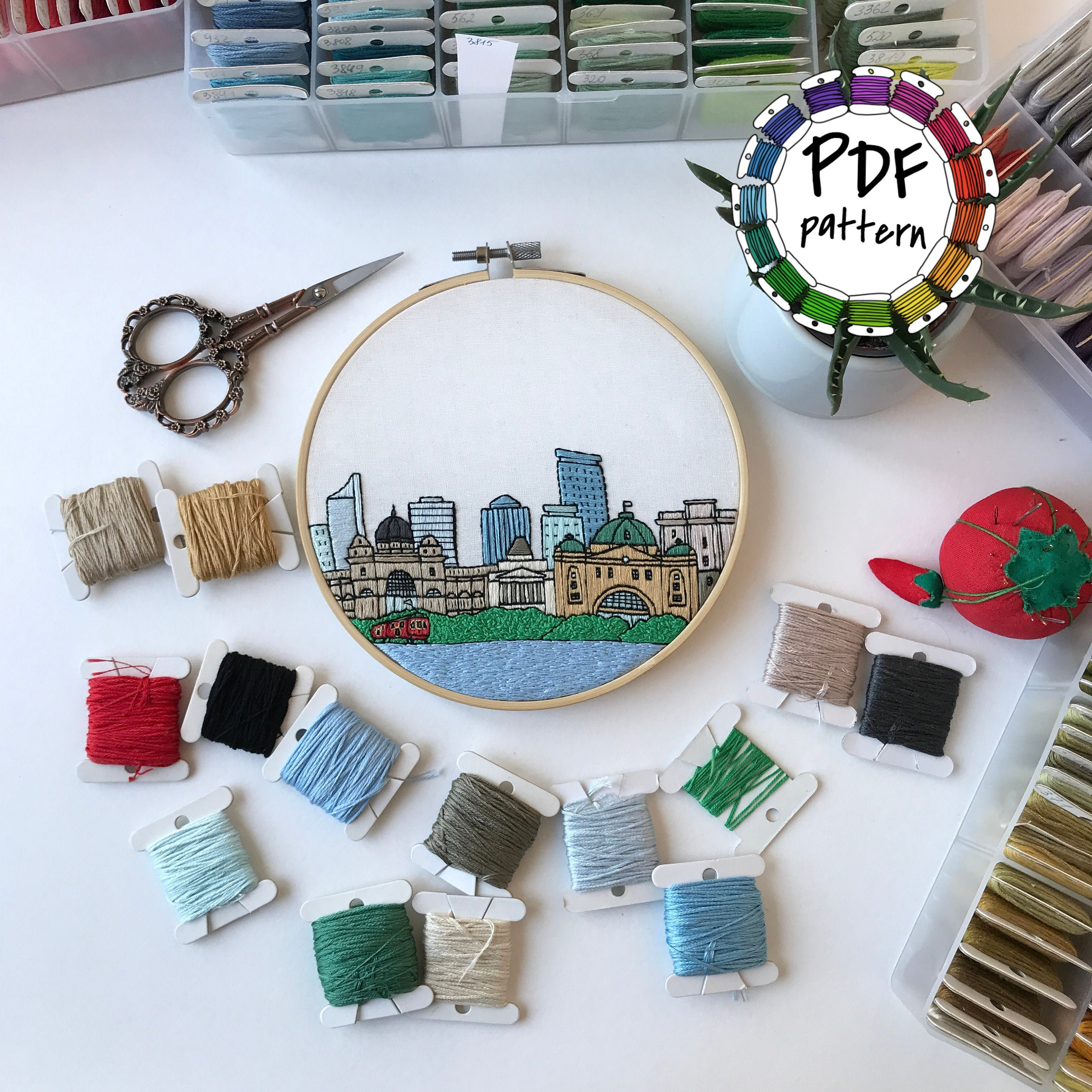 Melbourne, Australia. Hand Embroidery Pattern PDF With Embroidery Guide ...