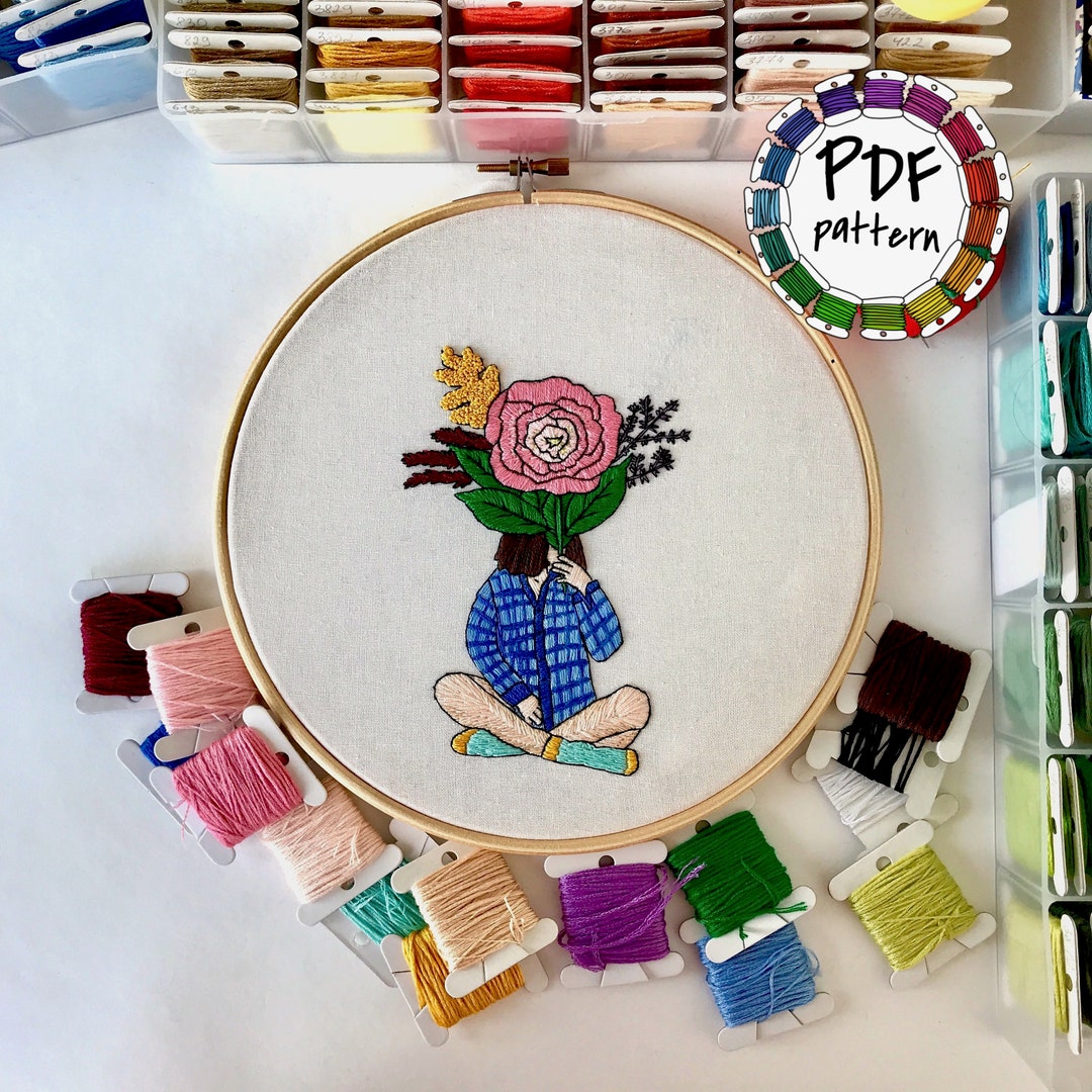 Girl and Flowers 4. Hand Embroidery Pattern PDF. DIY. Embroidery Hoop ...