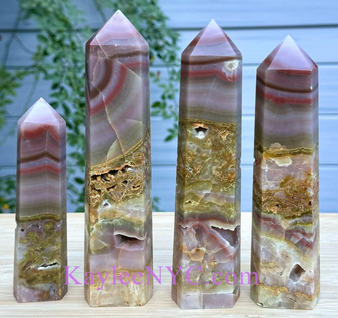 Wholesale Lot 4-5 Pcs Large Natural Pink Onyx Banded Agate Obelisk ...