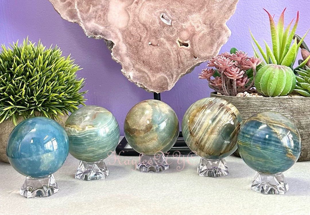 Wholesale Lot 4-5 Pcs Natural Aquatine Lemurian Calcite Sphere Crystal ...