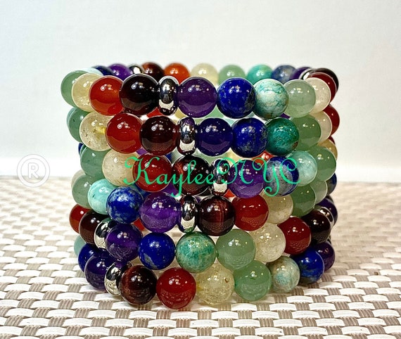 Wholesale 6 Pcs Natural Chakra Bracelet 8mm 7 Healing Energy Crystal