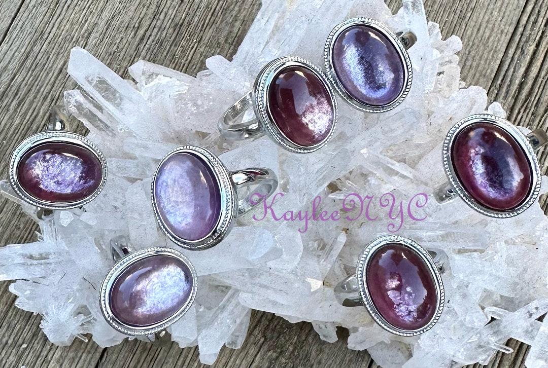 Wholesale Lot 7 Pcs Natural Purple Mica Lepidolite White Bronze Rings ...