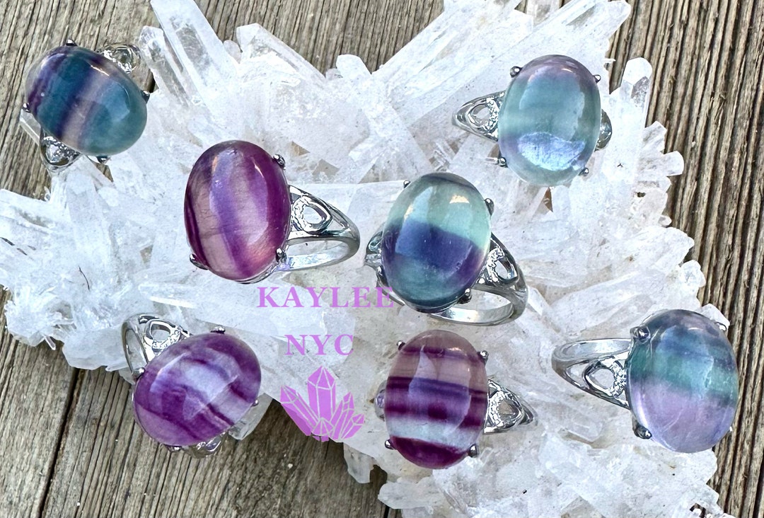 Wholesale Lot 7 Pcs Natural Fluorite Ring White Bronze Size 7 & 8 Only ...