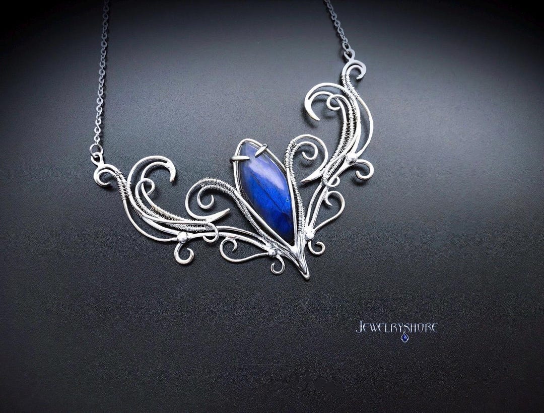 Elegant Silver Wire Wrapped Elven Labradorite Necklace Elvish Fantasy ...