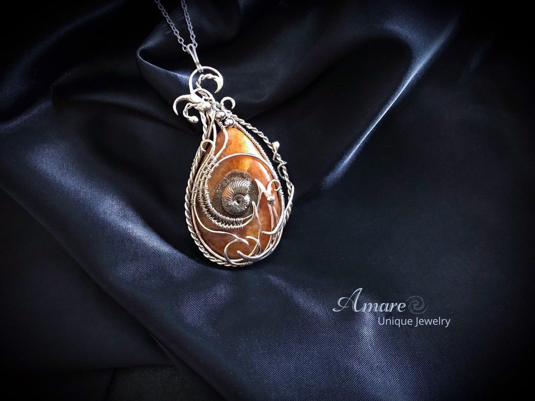 Large Simbircite Pendant Necklace – Paisley Gothic Filigree Silver ...