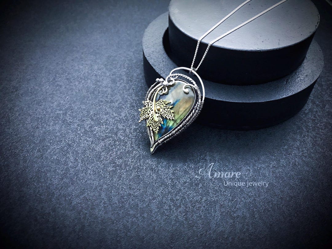 Design Elven Gothic Vampire Handmade Brass Leaf Pendant Necklace With ...