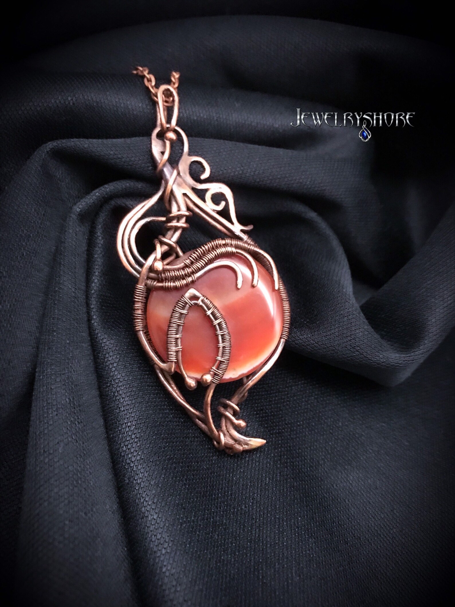Carnelian Copper Wire Wrapped Pendant, Heady Wire Wrapped Art Work Jewelry Copper Gemstone ...