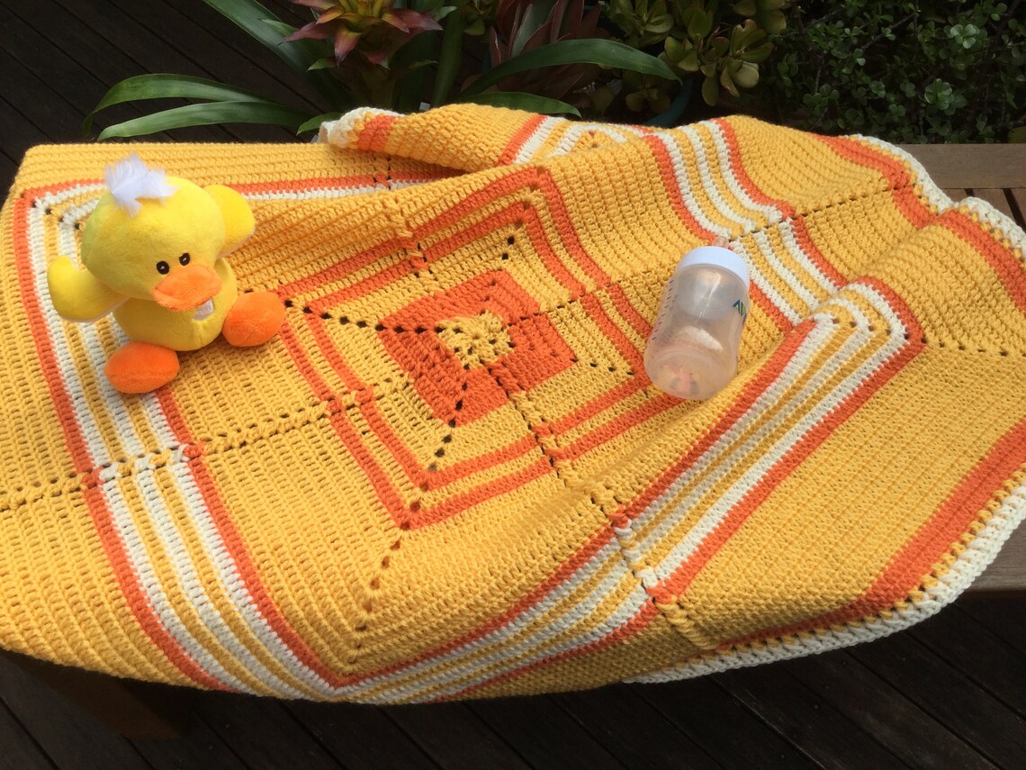 Yellow and orange crochet blanket baby wool blanket nursery | Etsy