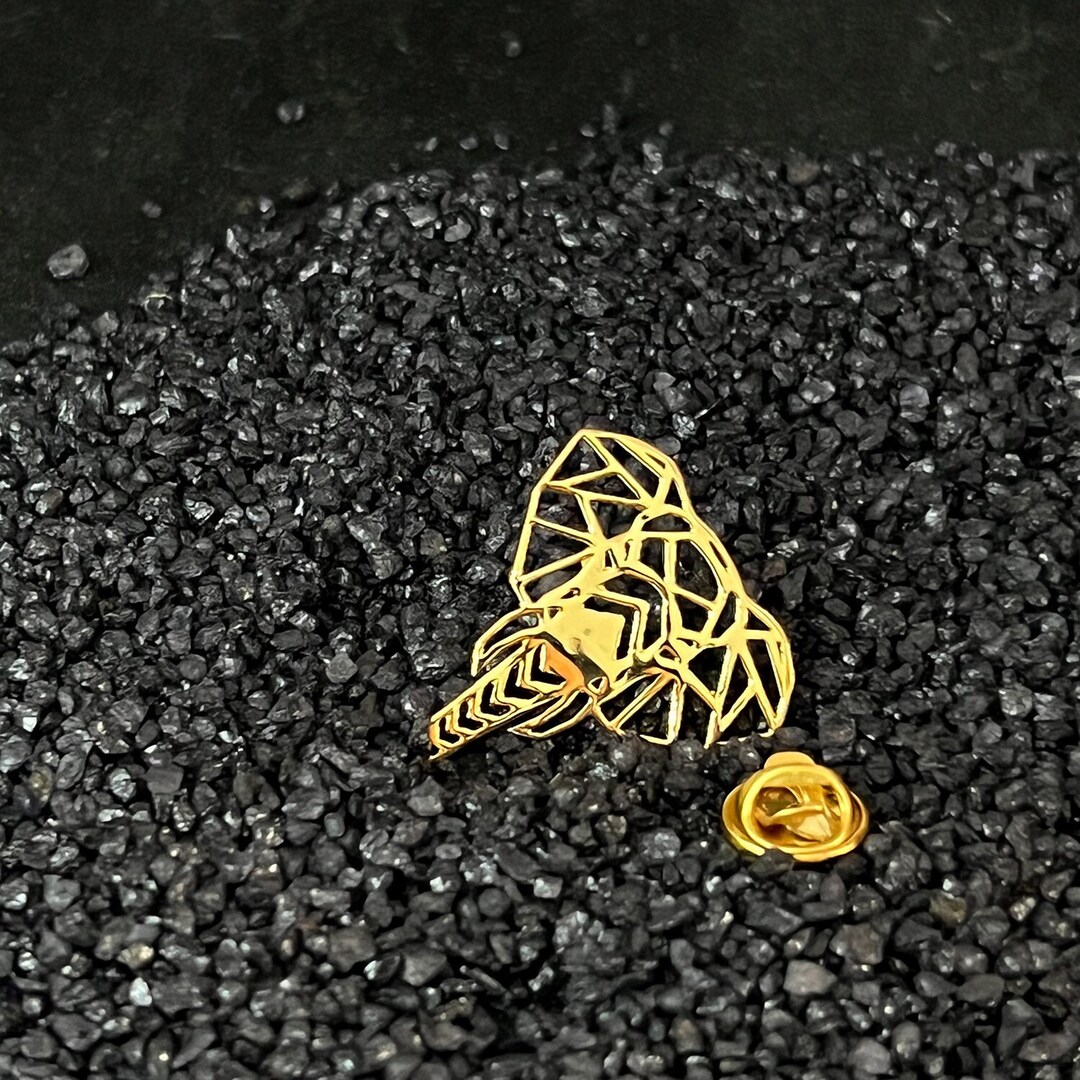 Geometric Elephant Head Lapel Pin in 14k Yellow Gold Finish Hand Made ...