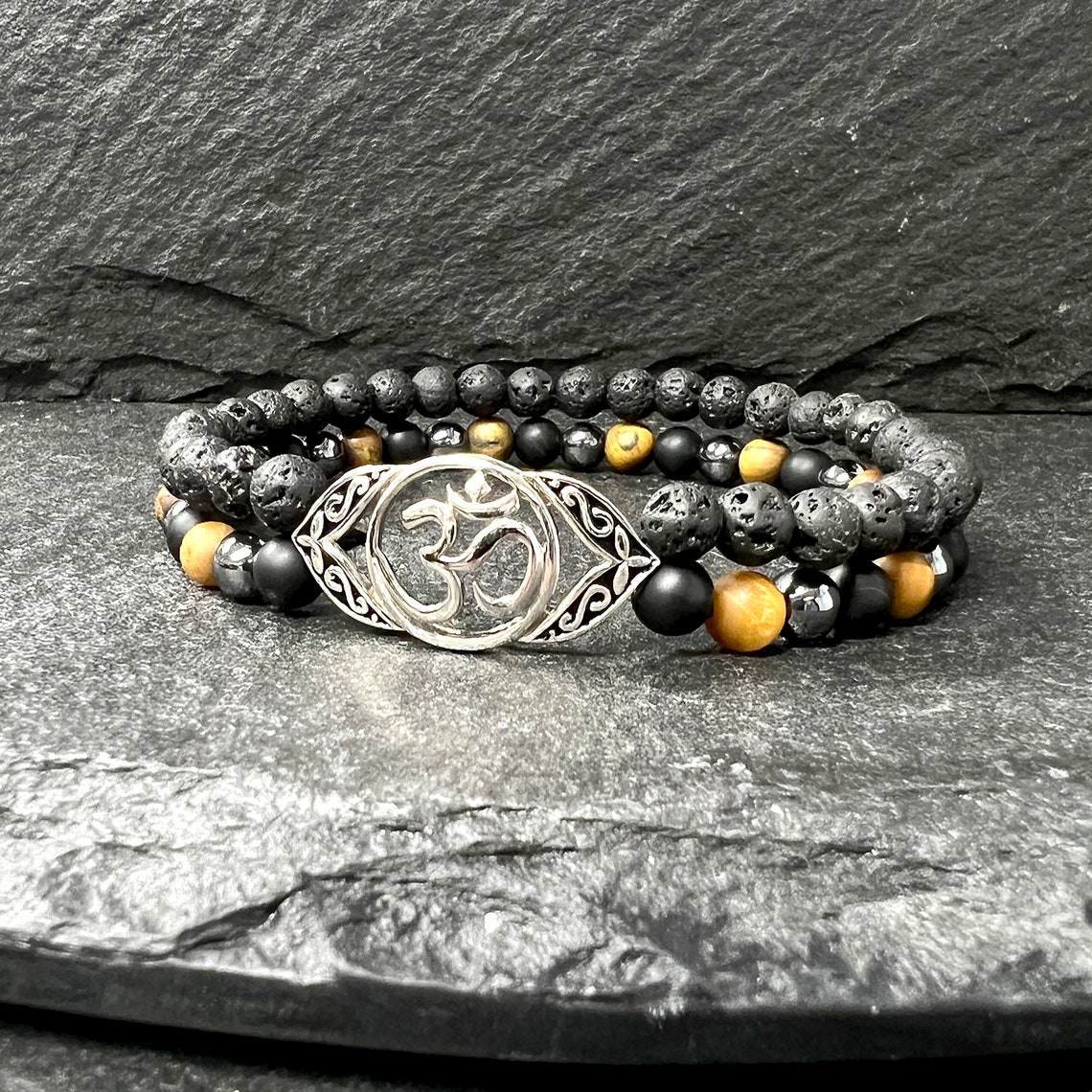 Om Bracelet With Healing Stones, Meditation Yoga Bracelets, Handmade Om ...