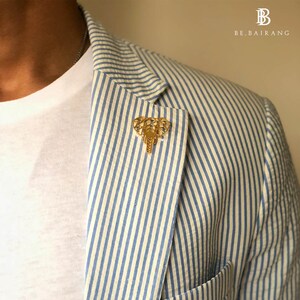Geometric Elephant Head Lapel Pin in 14k Yellow Gold Finish Hand Made ...