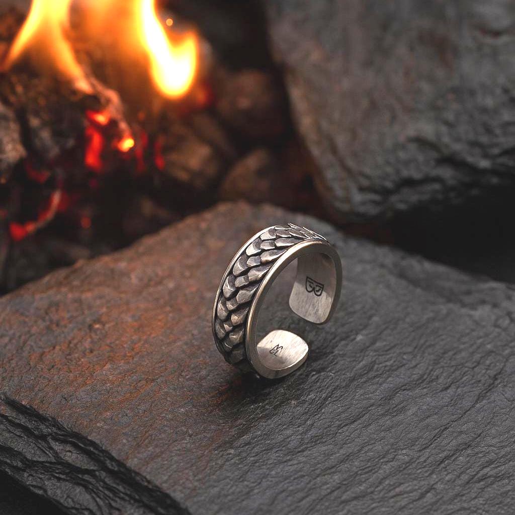 Oxidized Sterling Silver Dragon Scale Cuff Bracelet – Engravable Bangle ...